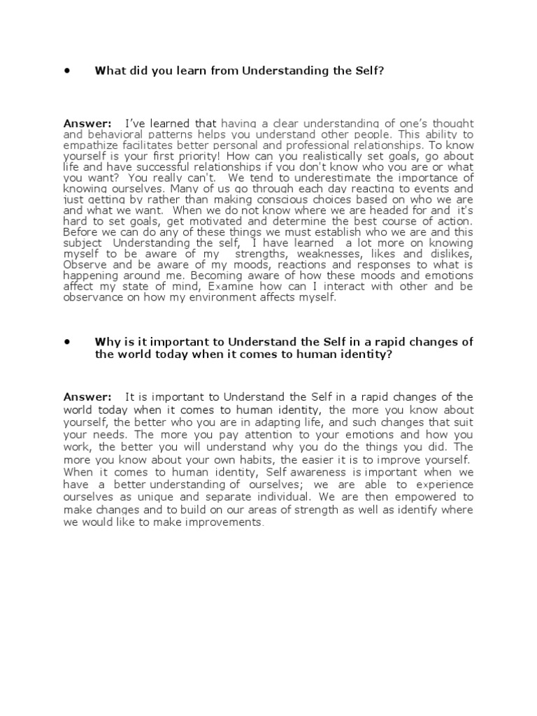 What Did You Learn From Understanding The Self | Download Free PDF ...