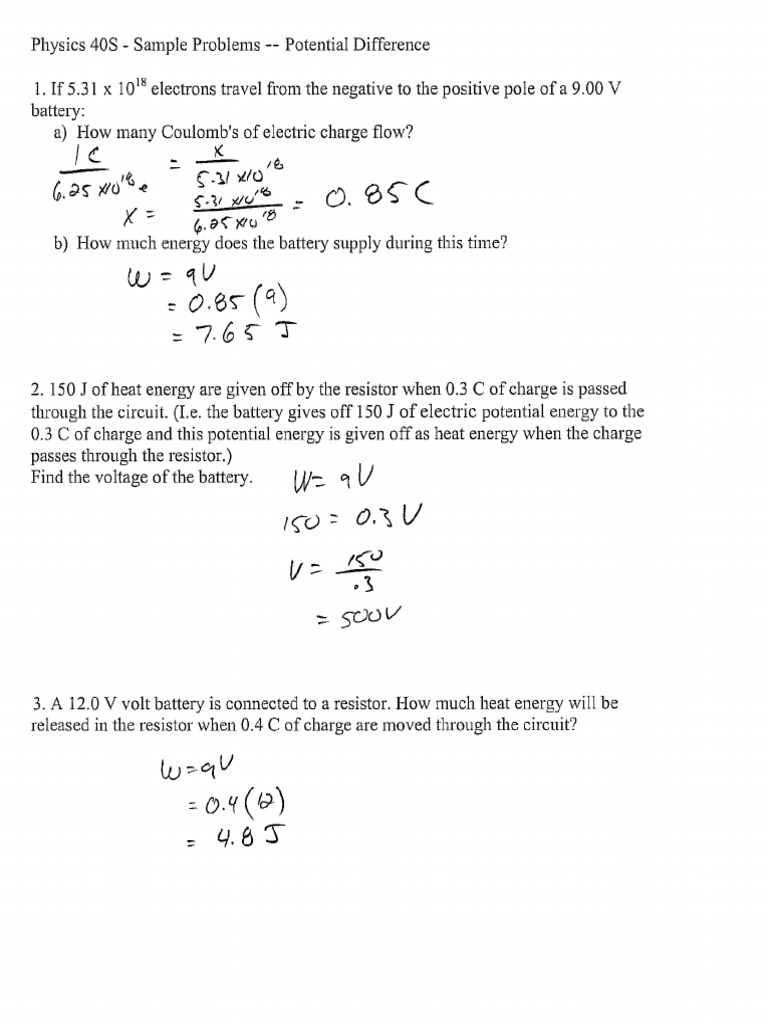 Potential Difference Sample Problems | PDF