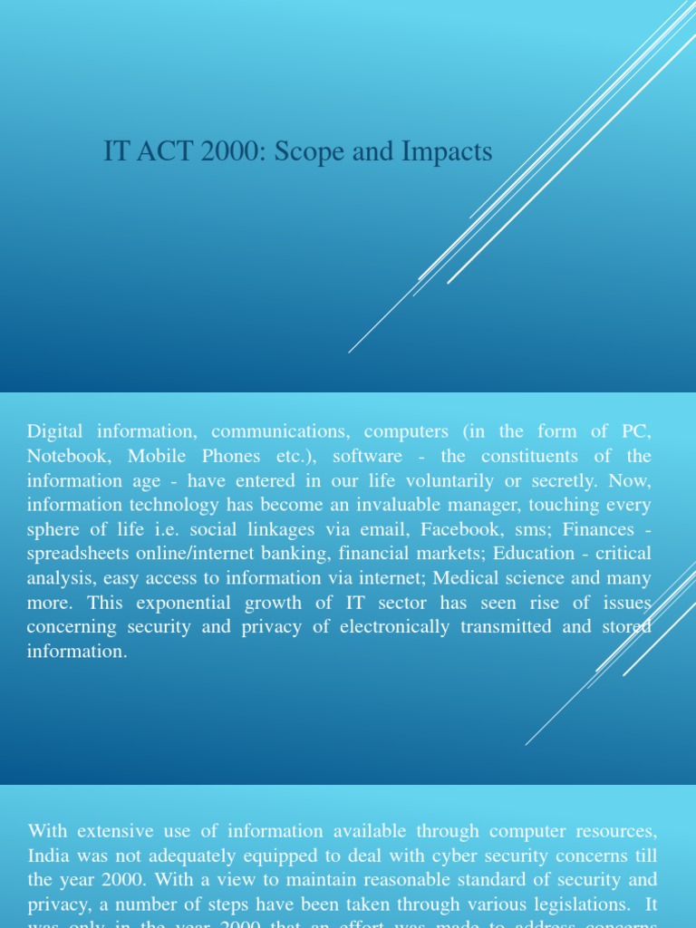 IT ACT 2000 Scope and Impacts | PDF | Internet | Security