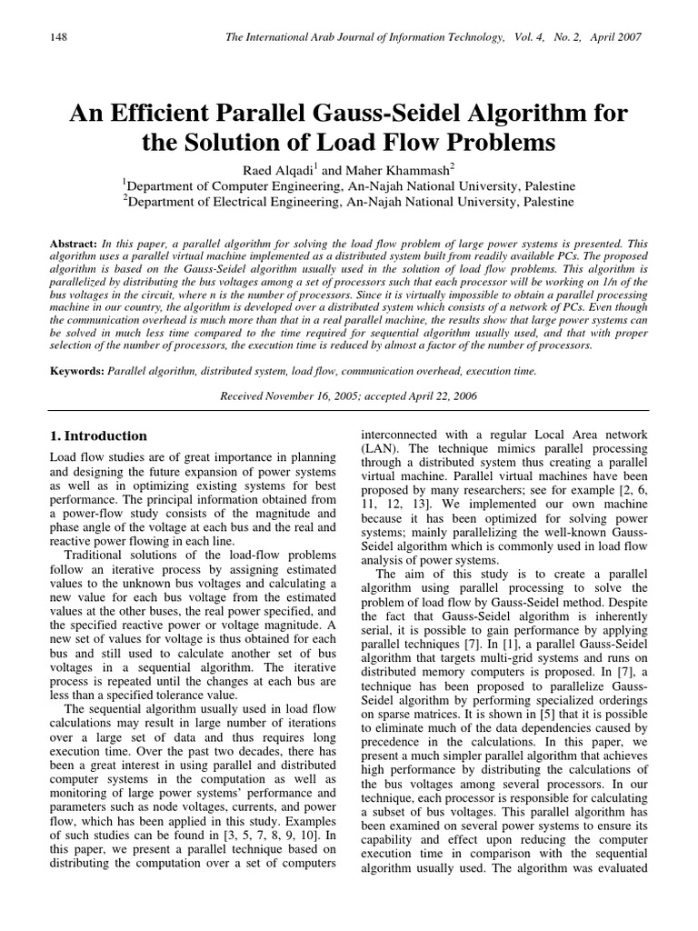 An Efficient Parallel Gauss Seidel Algorithm For The Solution Of Load Flow Problems 0 Download 