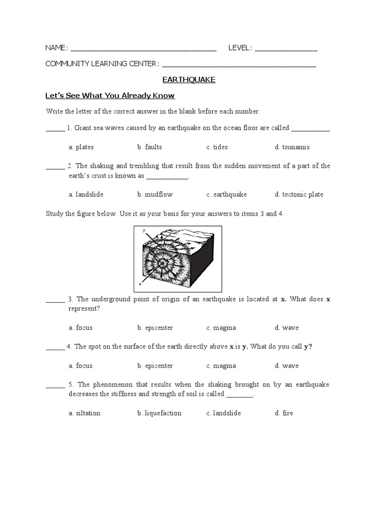 Worksheet Earthquake | PDF | Earthquakes | Natural Hazards