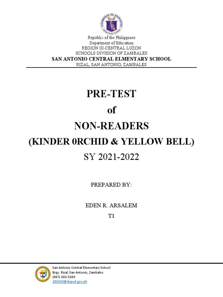 Pre-Test of Non-Readers: (Kinder 0rchid & Yellow Bell) | PDF | Philippines