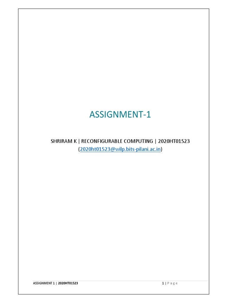 Assignment 1: Shriram K - Reconfigurable Computing - 2020Ht01523 | PDF | Computing | Digital ...
