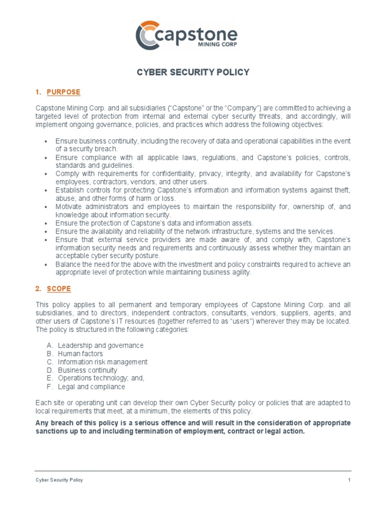 Capstone Cyber Security Policy Overview | PDF | Information Security ...
