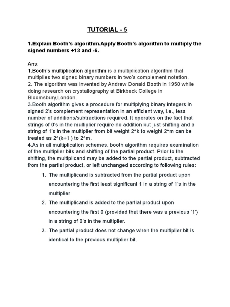 Tutorial 5 (BE19F06F018) | PDF | Multiplication | Algorithms And Data ...