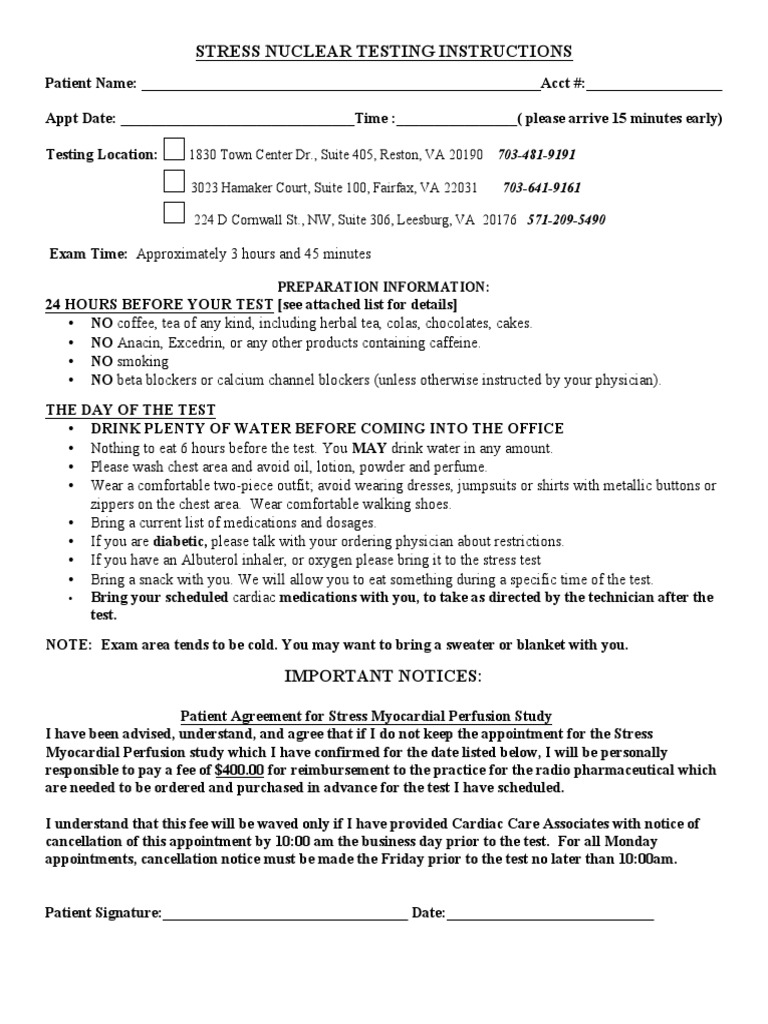 Nuclear Stress Test Instructions 1 | PDF | Caffeine | Drugs
