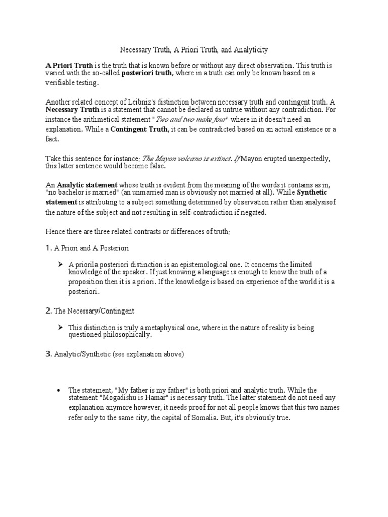 Necessary, Priori, Analytic Truth - Ferolino, Cherilyn | PDF | A Priori ...