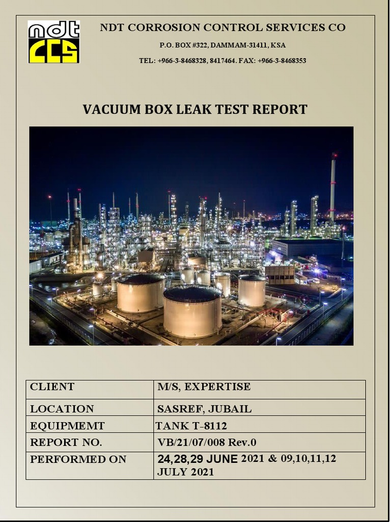 Vacuum Box Test Report of Tank T-8112 Bottom Plates | PDF | Welding ...