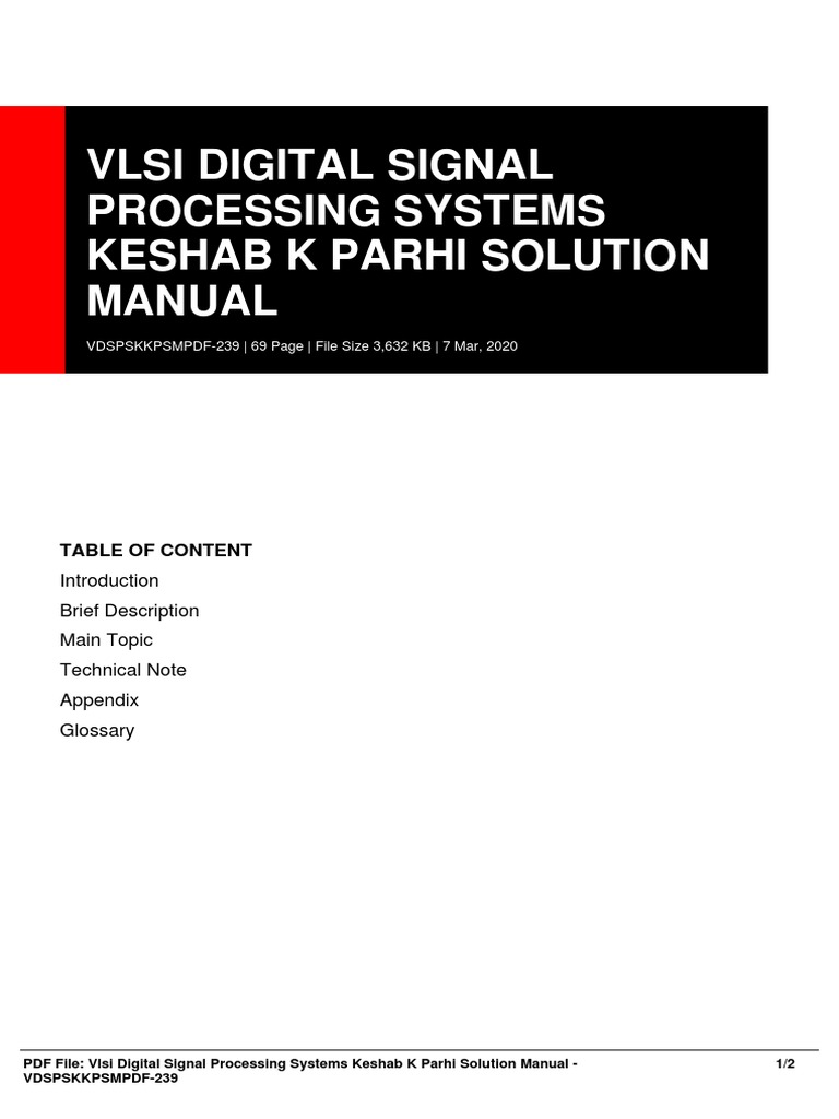 Vlsi Digital Signal Processing Systems Keshab K Parhi Solution Manual | PDF