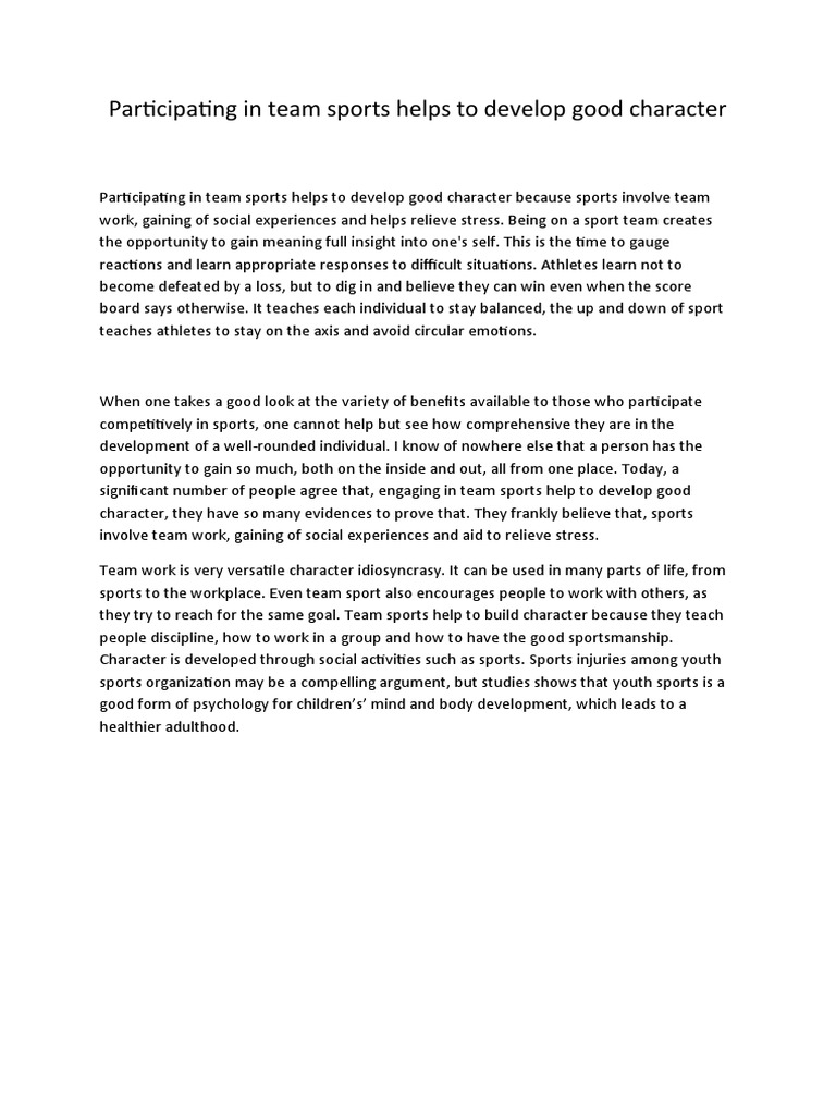 Participating in Team Sports Helps To Develop Good Character | PDF