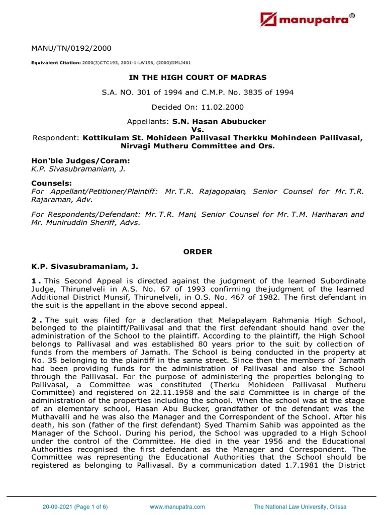 Equiv Alent Citation: 2000 (3) C TC 193, 2001-1-LW196, (2000) IIMLJ461 ...
