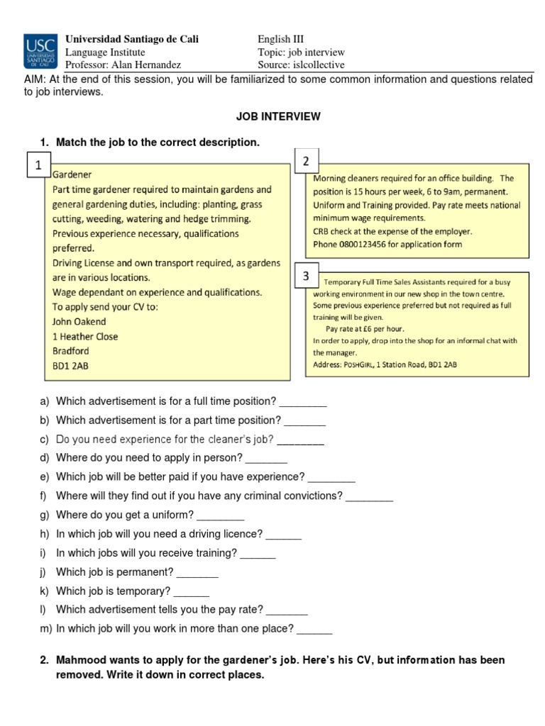 Class 7 Eng3 Job Interview | PDF | Leadership | Job Interview