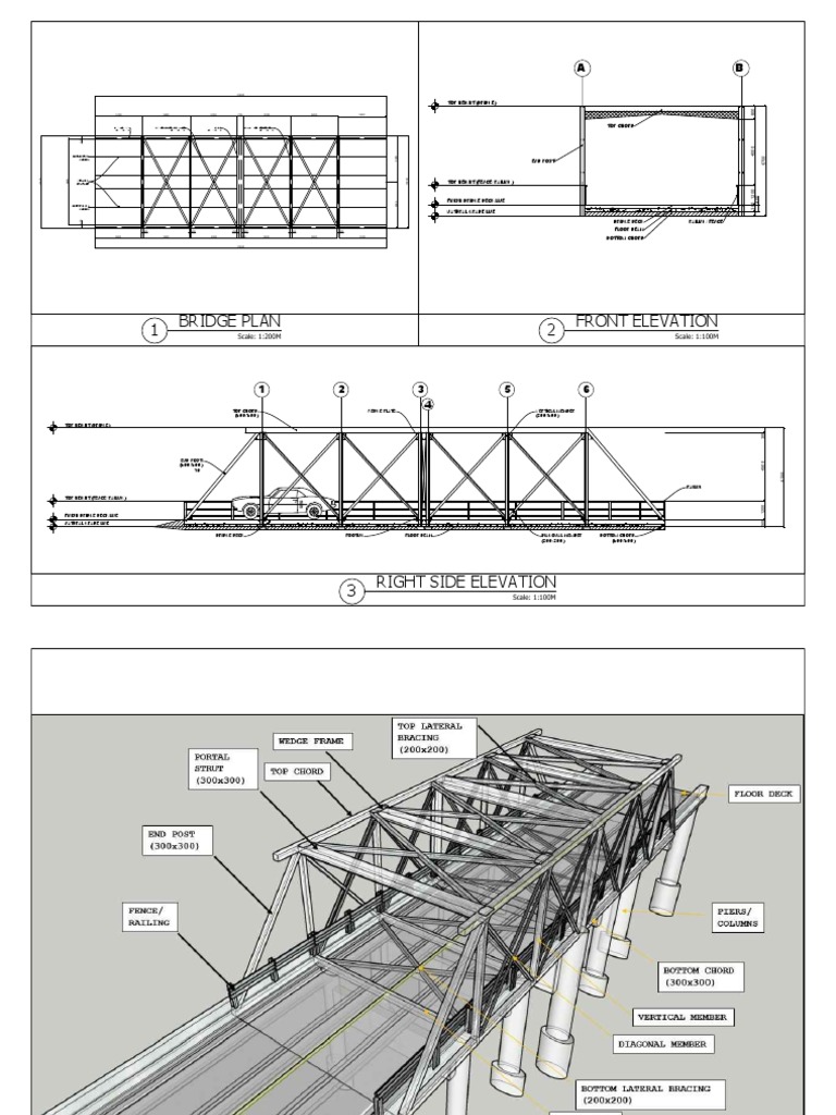 Bridge Plan 1 Front Elevation 2: Scale: 1:200M Scale: 1:100M | PDF ...