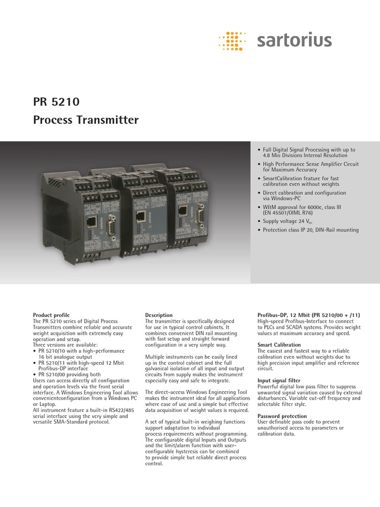PR 5210 Process Transmitter: Description Product Profile Profibus-DP ...