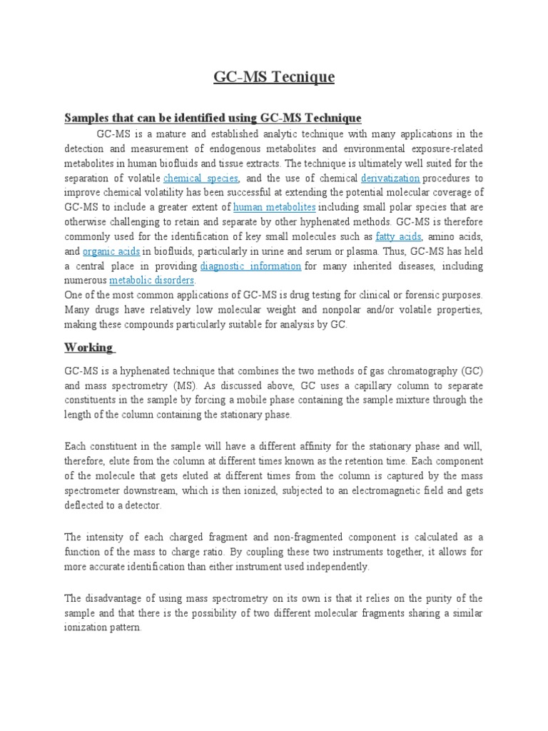GC-MS Tecnique: Samples That Can Be Identified Using GC-MS Technique ...