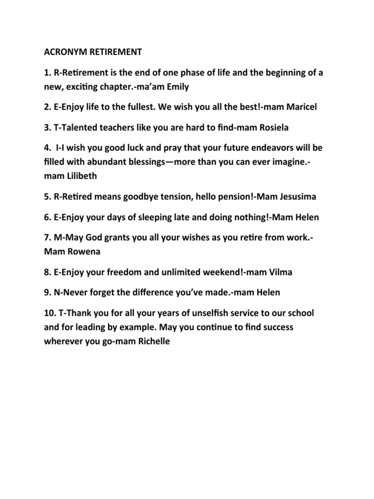 Acronym for Retirement Celebration | PDF | Wellness