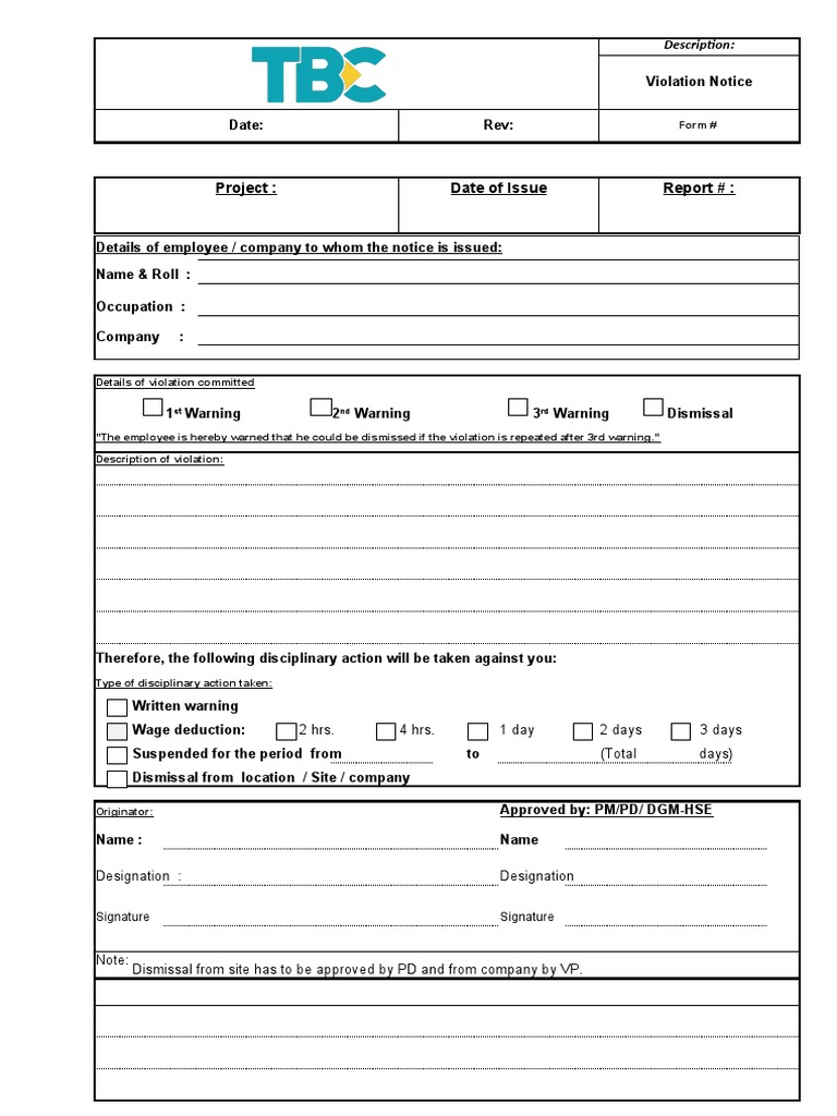 Disciplinary Notice: First Written Warning for Safety Violation | PDF