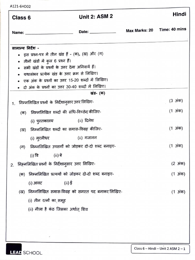 Lead School: Class 6 | PDF