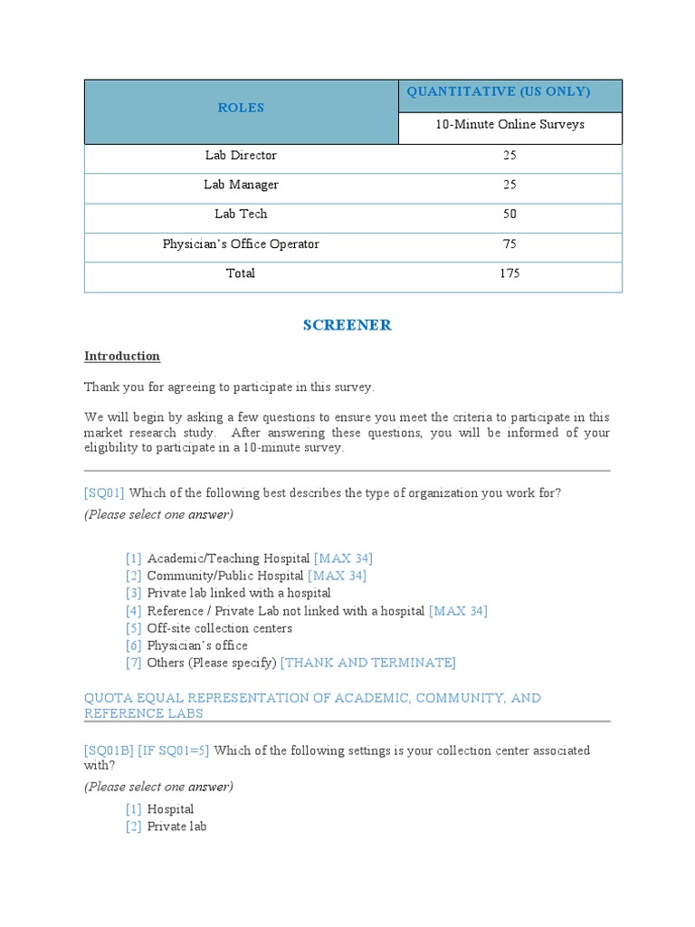 10-Minute Online Surveys Lab Director 25 Lab Manager 25 Lab Tech 50 ...