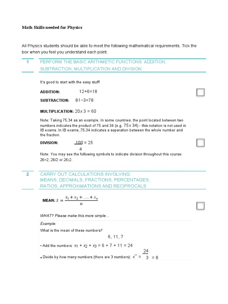 Math Skills For Physics | PDF | Trigonometric Functions | Equations