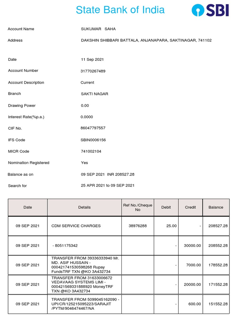 Account Statement | PDF | Cheque | Cash