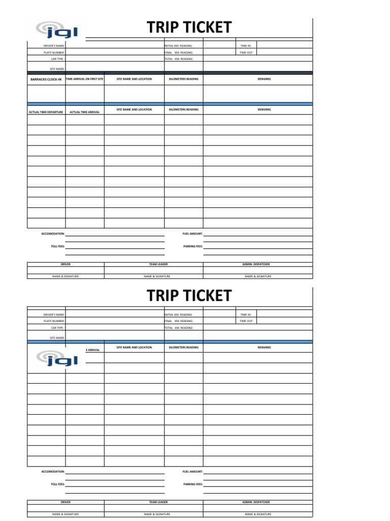 JGL Trip Ticket Sample | PDF | Transport | Road Transport