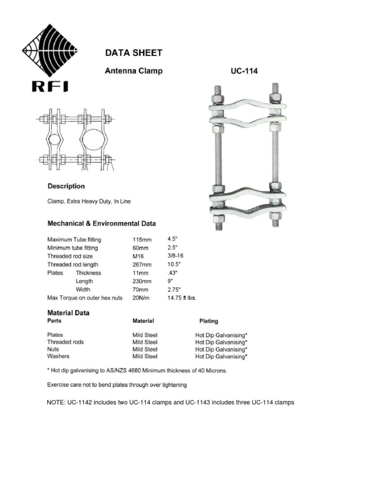 Heavy Duty Antenna Clamp Data Sheet | PDF