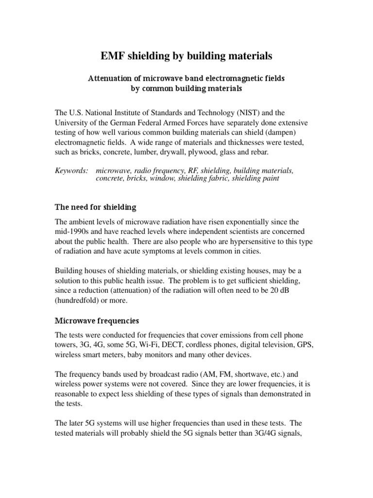 EMF Shielding by Building Materials | PDF | Concrete | Decibel