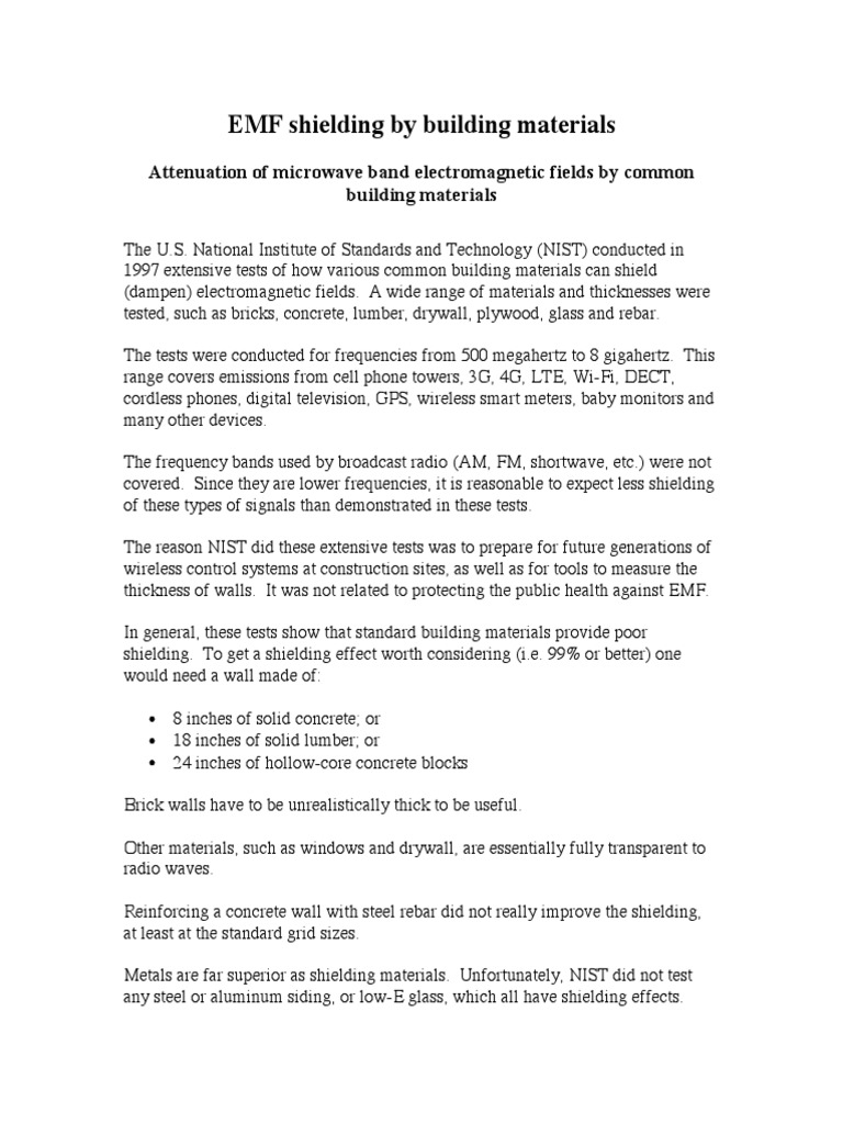 EMF Shielding in Building Materials | PDF | Decibel | Concrete