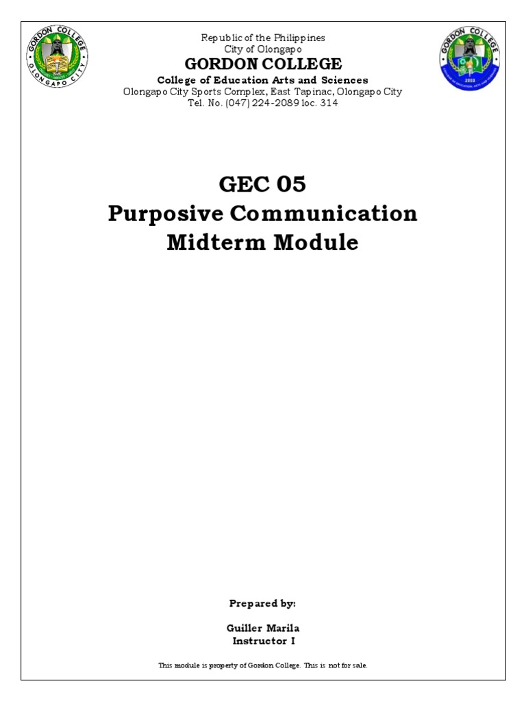 GEC 05 Purposive Communication Midterm Module: Gordon College | PDF ...
