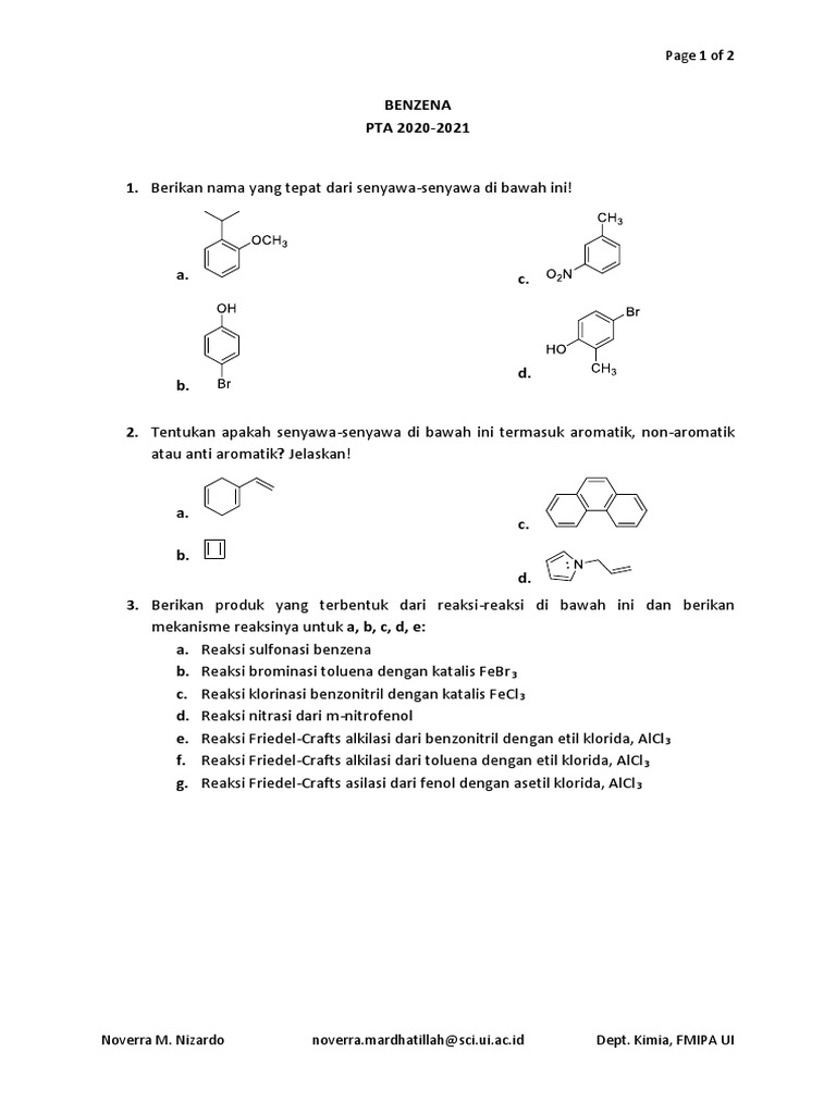 Latihan KO1 Benzena 2020 | PDF | Sains & Matematika