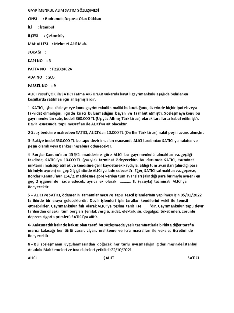 Gayri̇menkul Alim Satim Sözleşmesi̇ | PDF