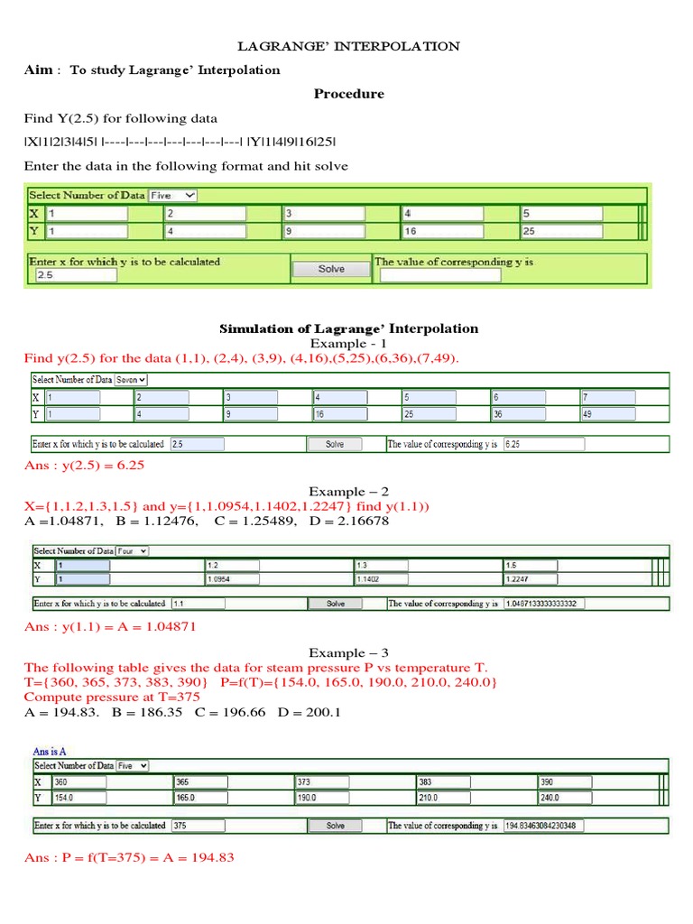 Aim: To Study Lagrange' Interpolation Procedure | PDF | Teaching Methods & Materials