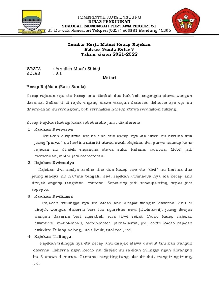 Contoh Kecap Rajekan Bahasa Sunda | PDF