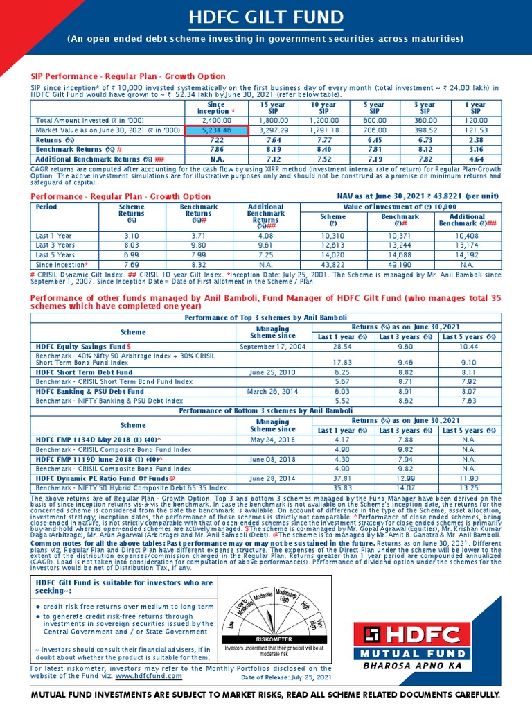 HDFC Gilt Fund - Performance Leaflet (As of June 30, 2021) | PDF ...