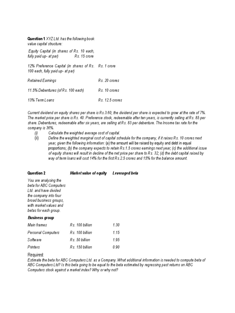 CoC Questions For Practice | PDF | Cost Of Capital | Equity (Finance)