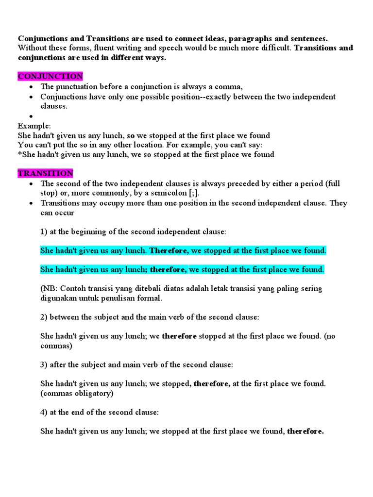 Conjunctions and Transitions | PDF | Comma | Punctuation