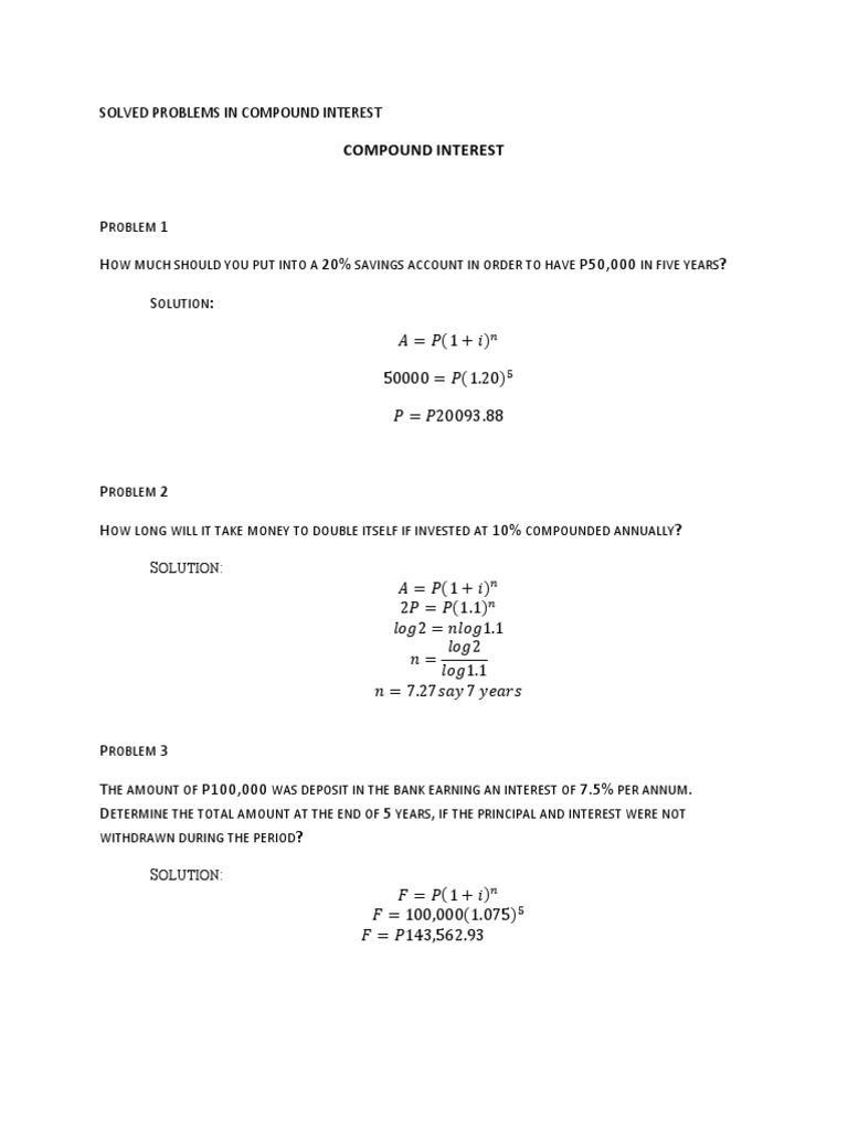 Solved Problems in Compound Interest | PDF | Interest | Compound Interest