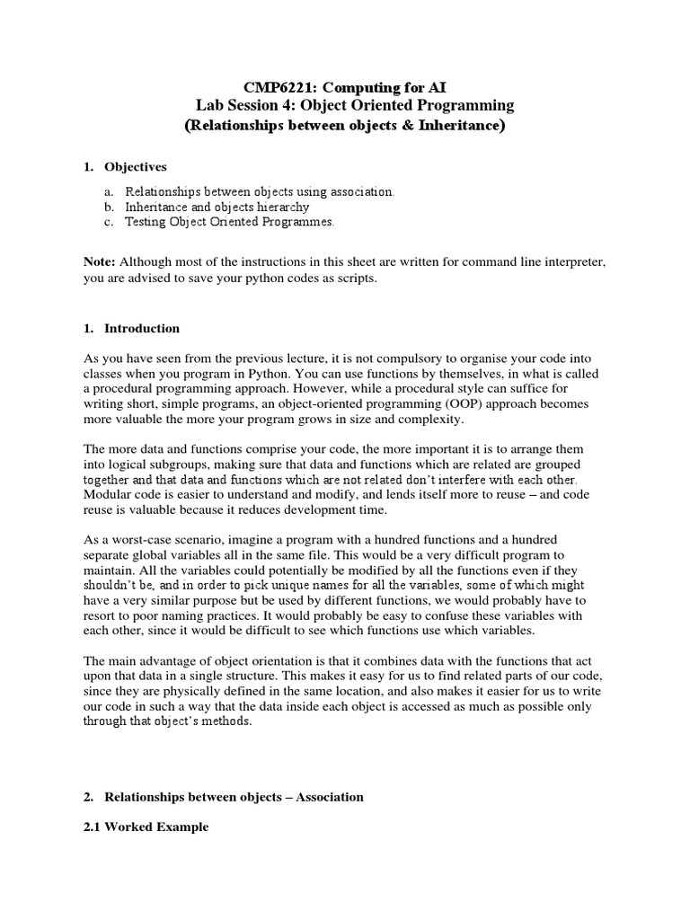 Cmp6221 Computing For Ai Lab Session 4 Object Oriented Programming 9645