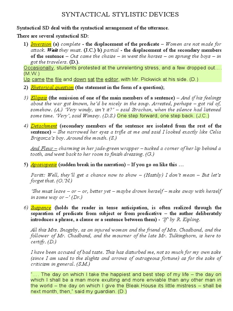 Syntactical Stylistic Devices | PDF | Grammar | Semiotics