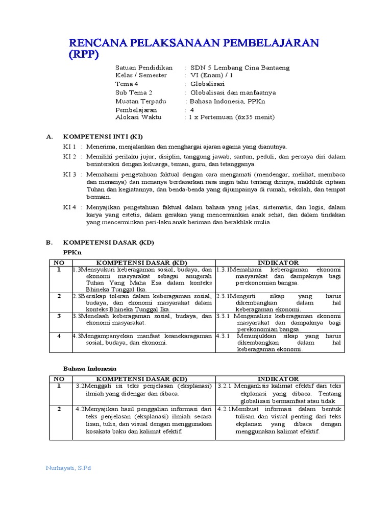 RPP Tema 4.2 Pemb. 4 | PDF