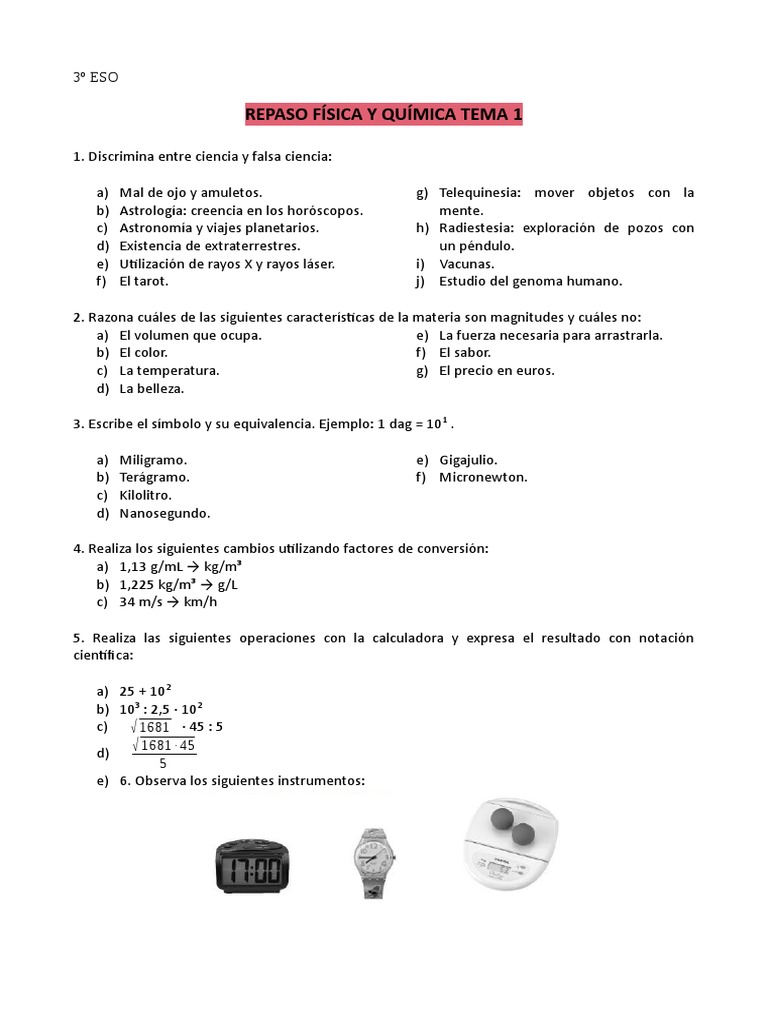 Repaso Tema 1 Física y Química 3 Eso | PDF | Densidad | Balanza