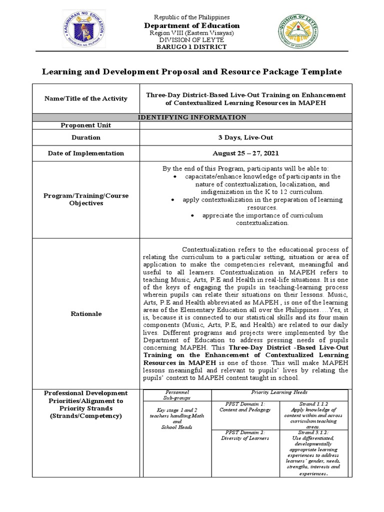 MAPEH Contextualized Learning Training | PDF | Curriculum | Educational ...