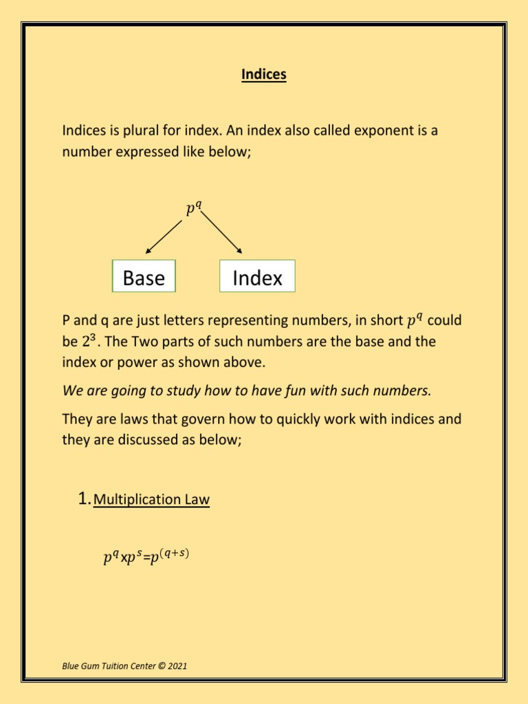 Base Index: Indices | PDF | Multiplication | Mathematics