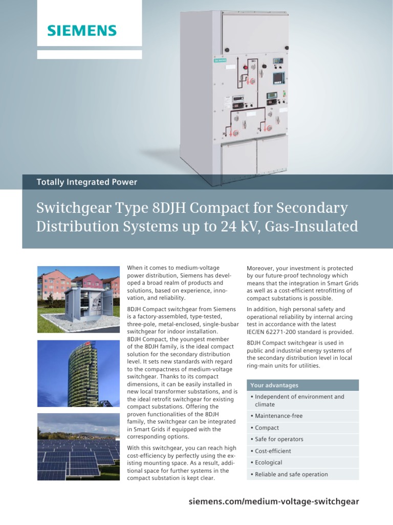Switchgear Type 8DJH Compact For Secondary Distribution Systems Up To ...