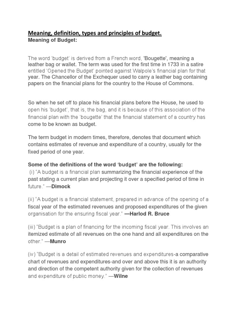 Meaning, Definition and Principles of Budget | PDF | Budget | Deficit ...