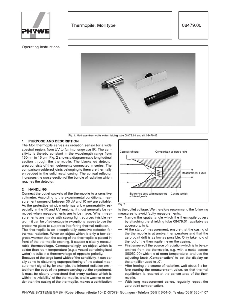 Thermopile, Moll Type 08479.00: Operating Instructions | PDF | Infrared ...