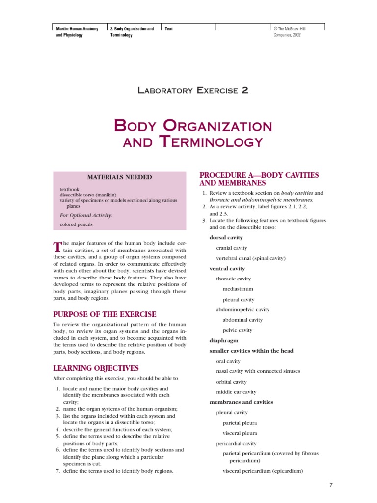 Laboratory 2 Body Organization and Terminology | PDF | Human Body ...