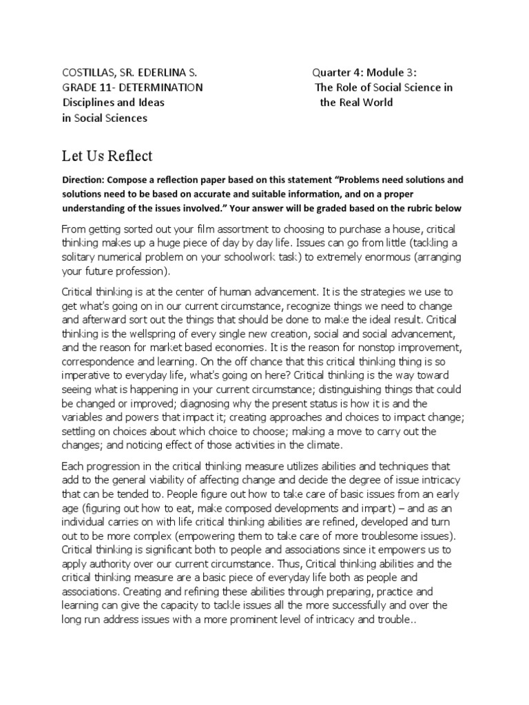 REFLECTION | PDF | Critical Thinking | Thought