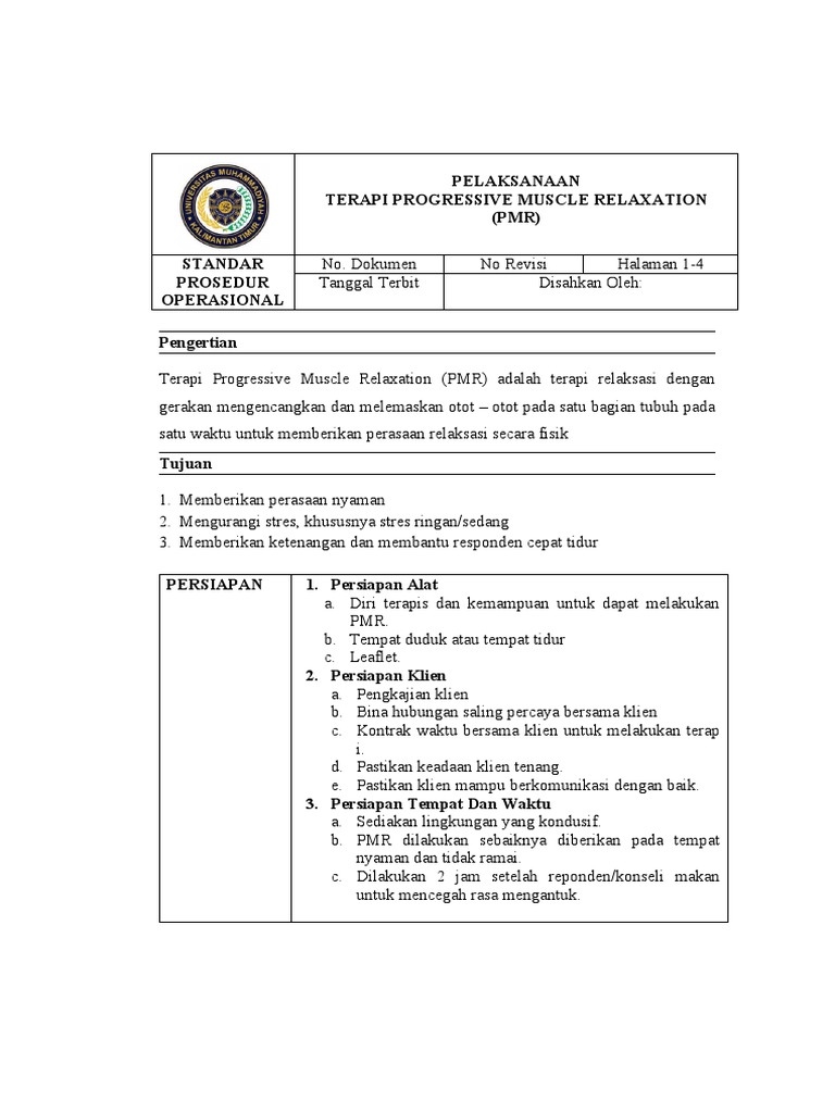 Sop Terapi Progressive Muscle Relaxation (PMR) | PDF